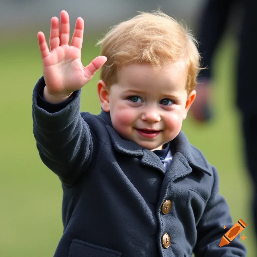 Prince George waving to paparazzi holding his dad's hand on Craiyon