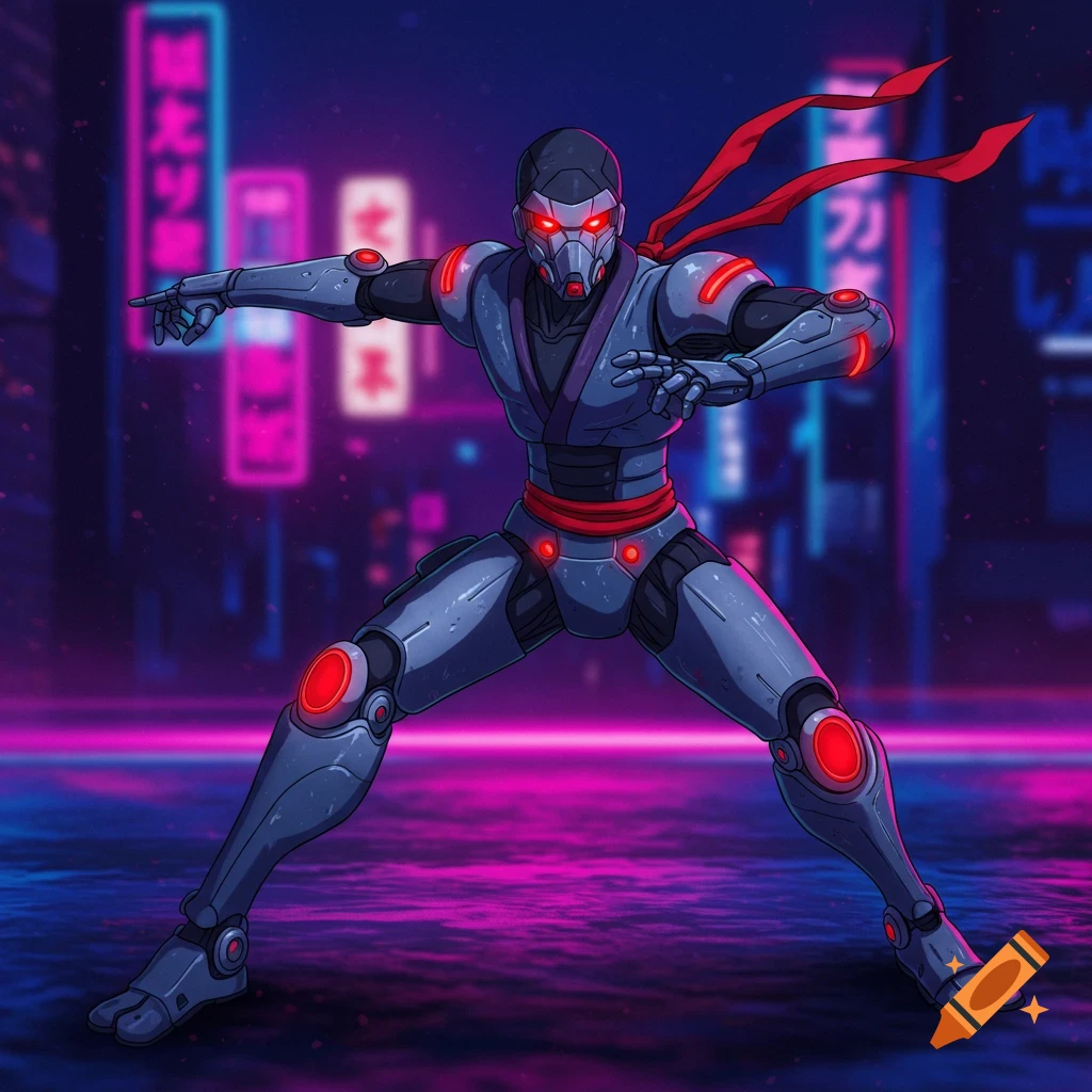 Robot ninja in 2000s anime style on Craiyon