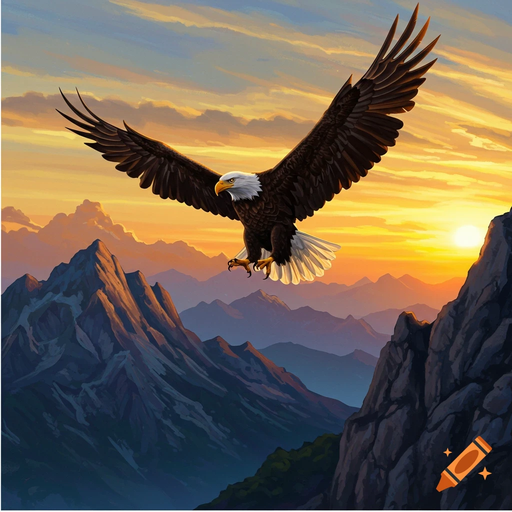 Eagle Flying Over Mountains Drawing