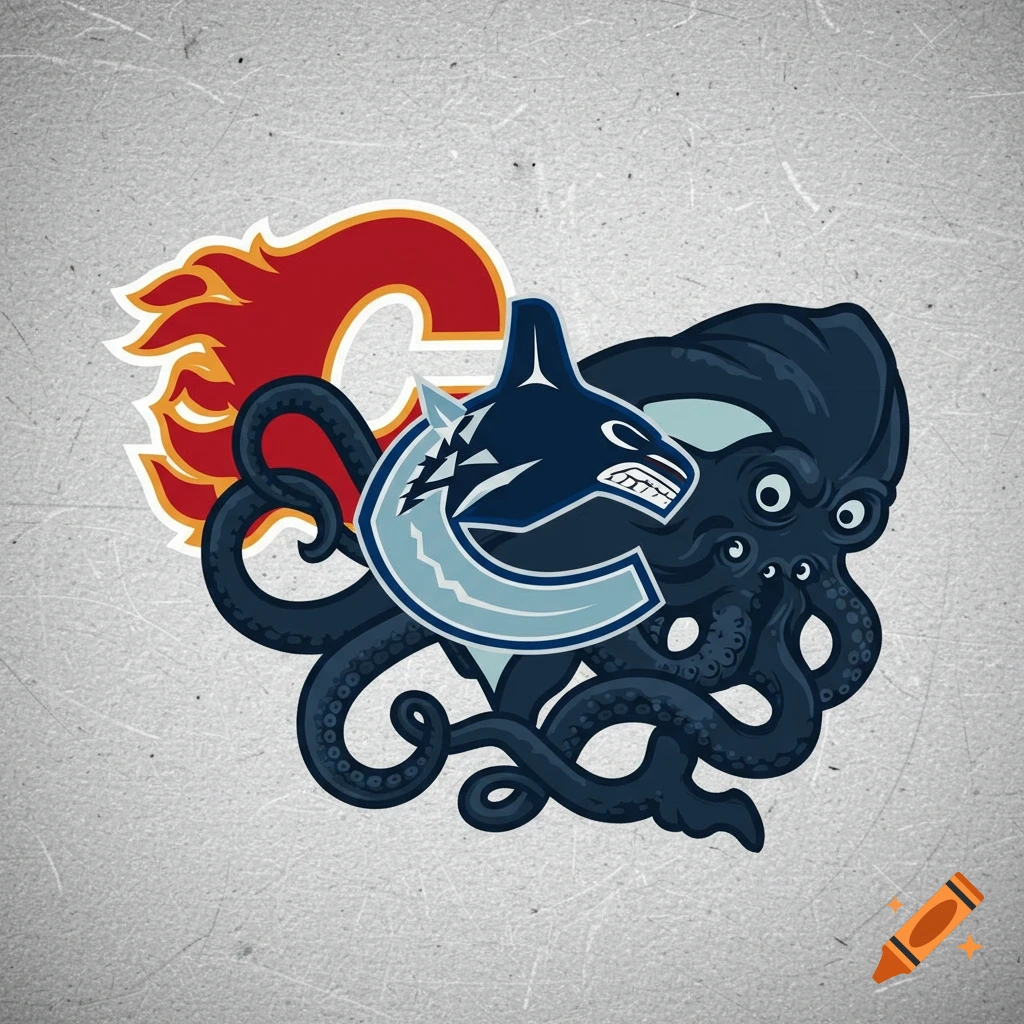 Combined NHL logos of Calgary Flames, Vancouver Canucks, and Seattle ...