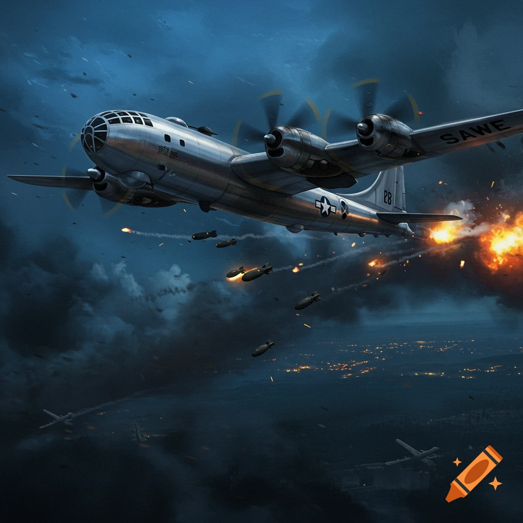 B-29 Bomber dropping bombs on Craiyon