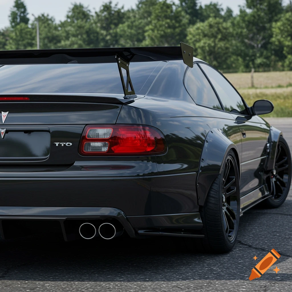 Rear view of a black modified Pontiac GTO with wide body kit and large ...
