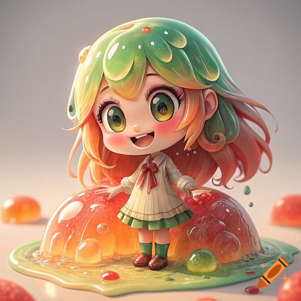 Cute chibi anime girl with big eyes, wearing a hat and colorful dress ...