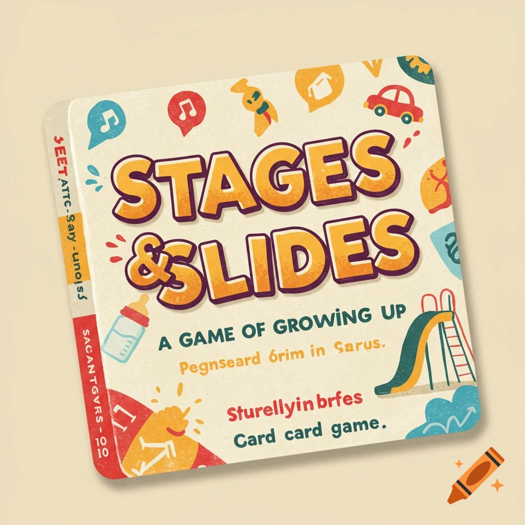 Illustration of a card game box for 'Stages & Slides: A Game of Growing ...