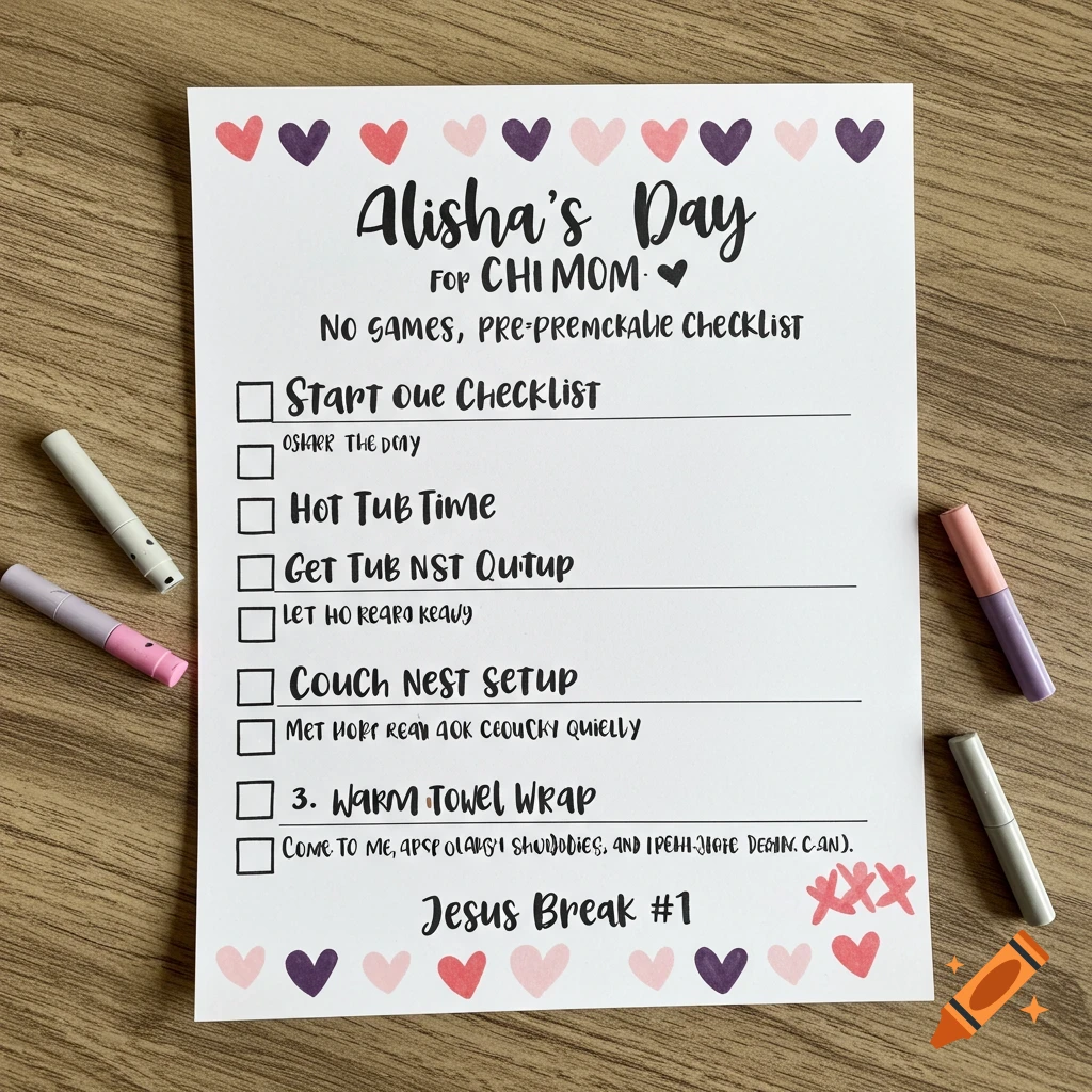 Cute purple and pink gradient checklist for Alisha's Day on Craiyon