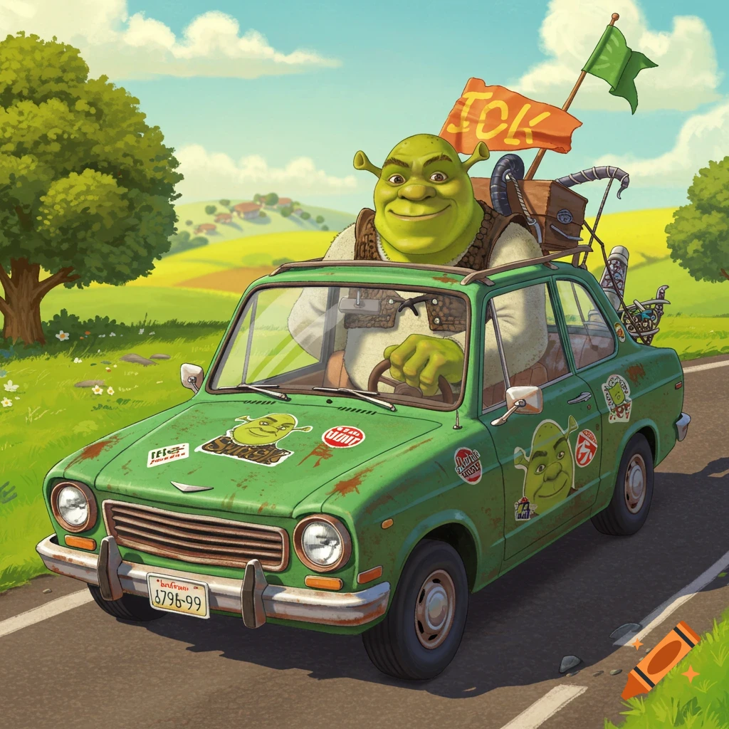 Shrek Driving a Car on Craiyon