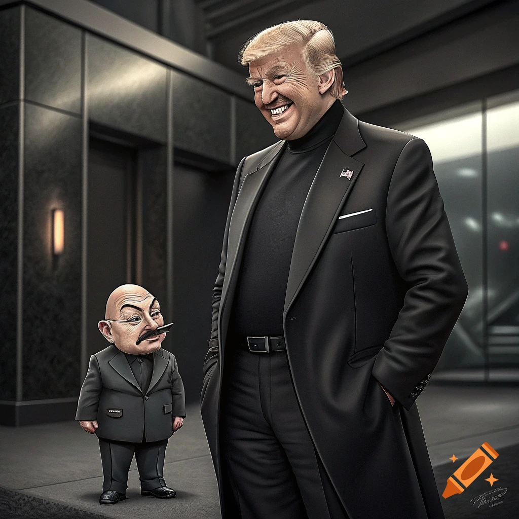 Donald Trump as Dr. Evil and Pierre Poilievre as Mini Me cartoon on Craiyon