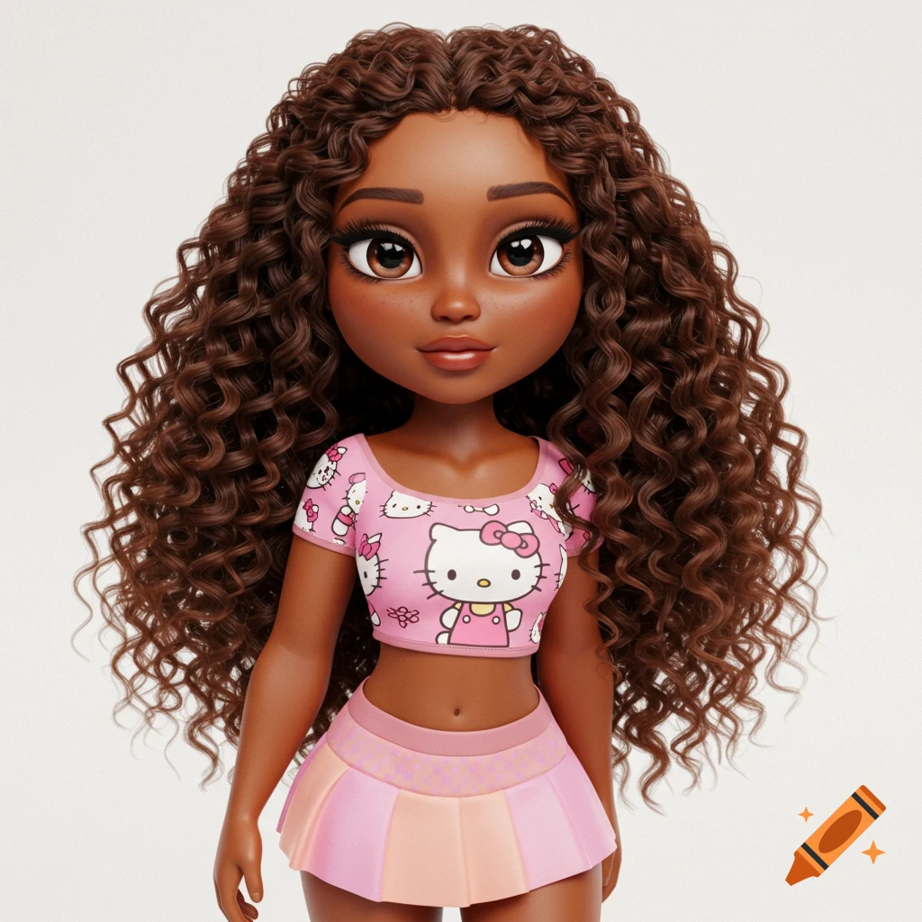 Pixar-style 3D rendering of a young woman with brown braids wearing a ...