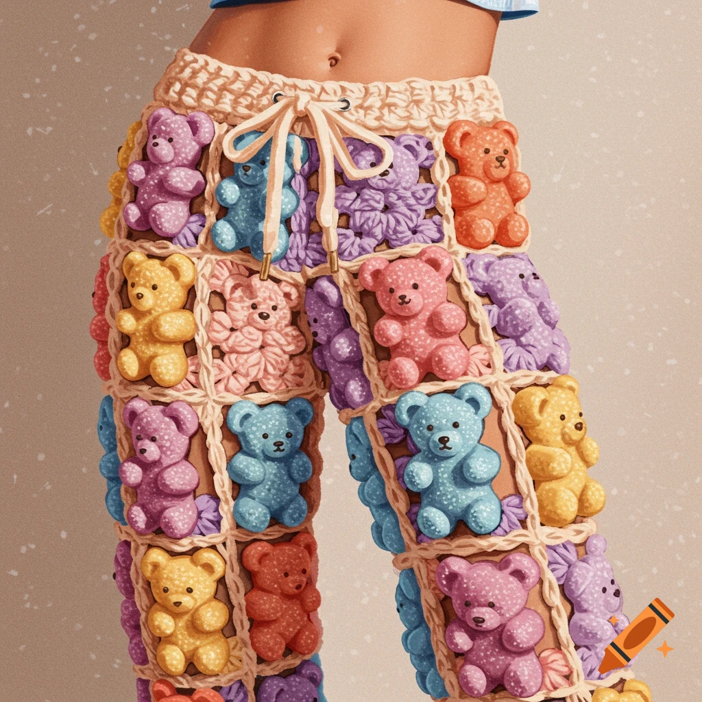 Crochet Gummy Bear Granny Square Pants created on Craiyon