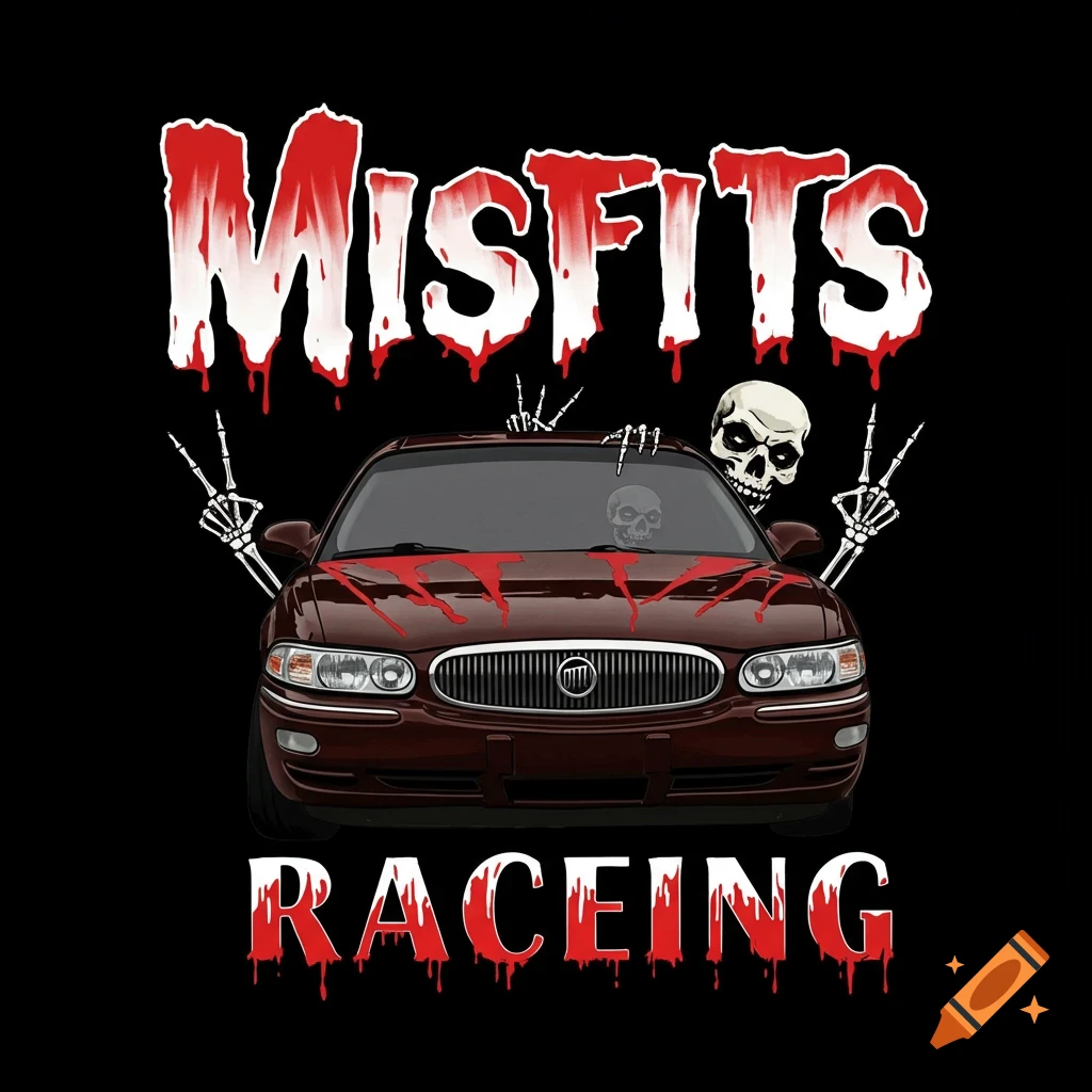 Misfits Racing logo featuring 2004 Buick LeSabre and skeleton peace ...