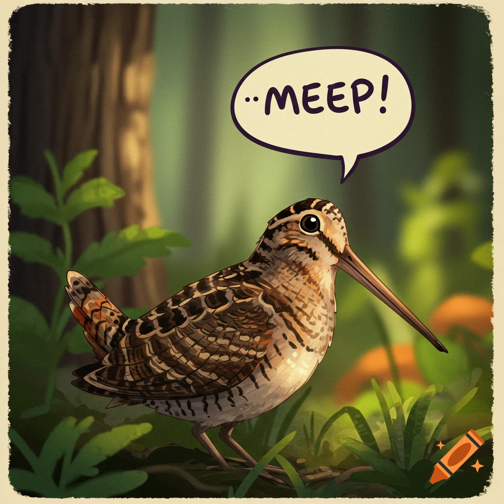 American woodcock bird with "meep" speech bubble on Craiyon