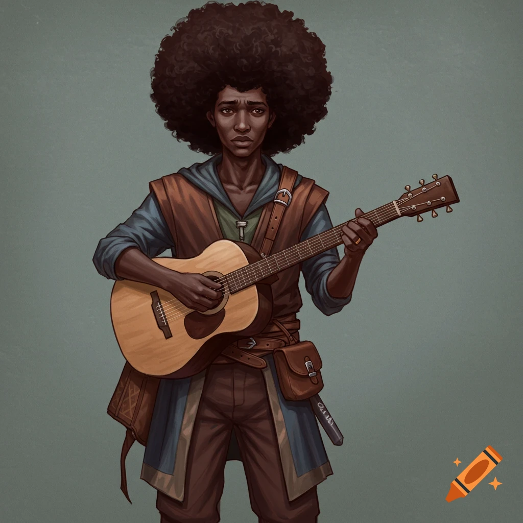Skinny black musician with afro and half-dwarf mentor on Craiyon