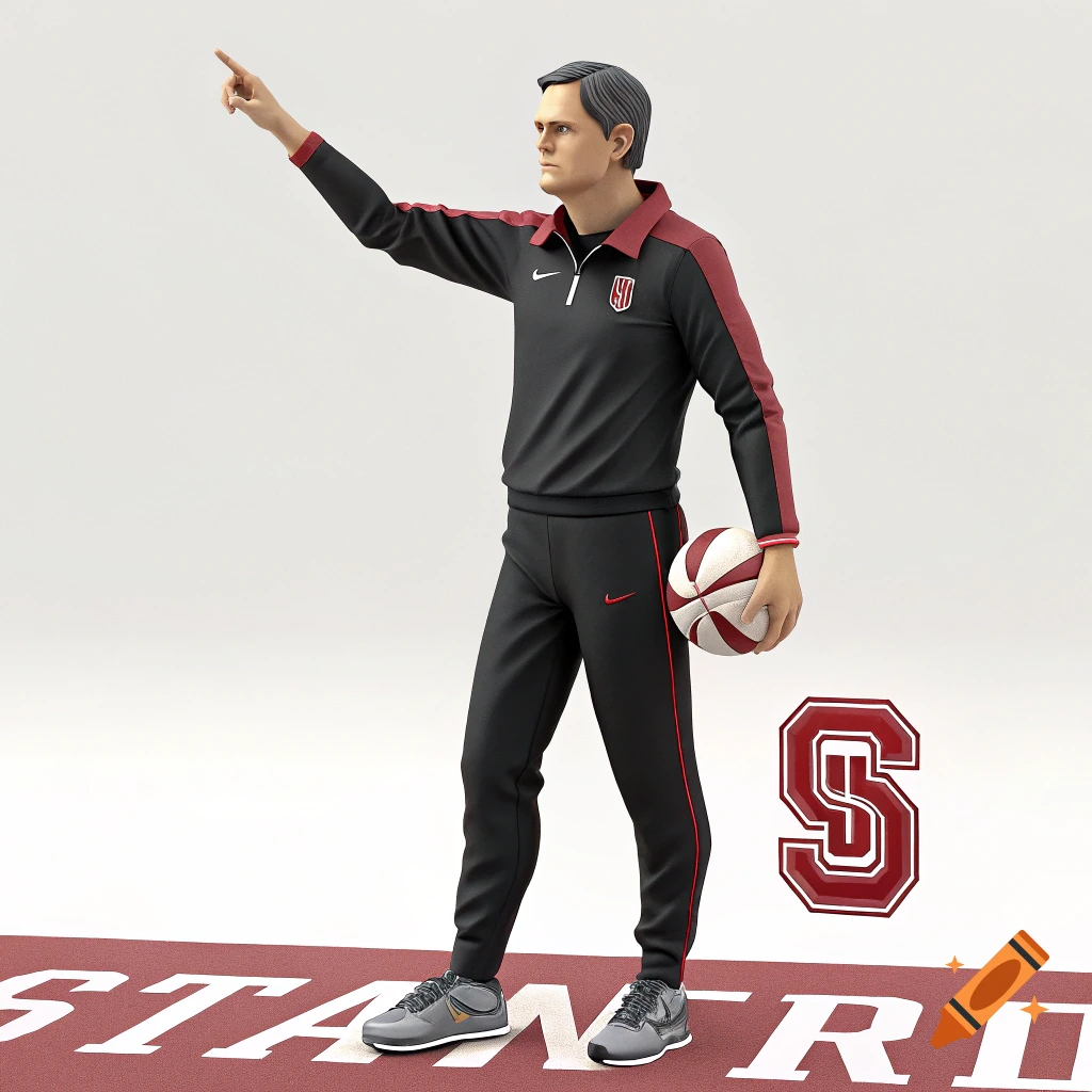 Action figure of a basketball coach pointing, standing on a base with a ...