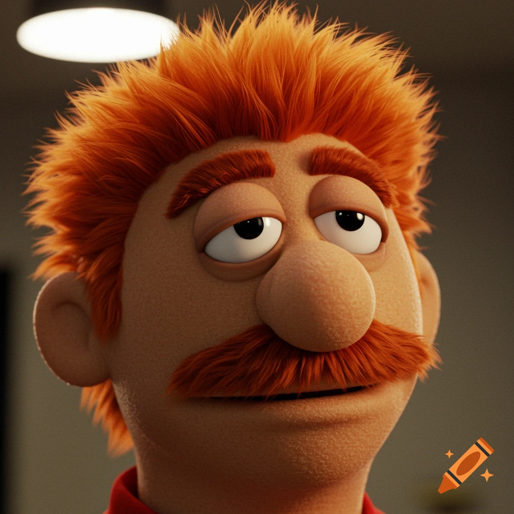 Brooklyn Guy SML puppet with orange hair and mustache on Craiyon