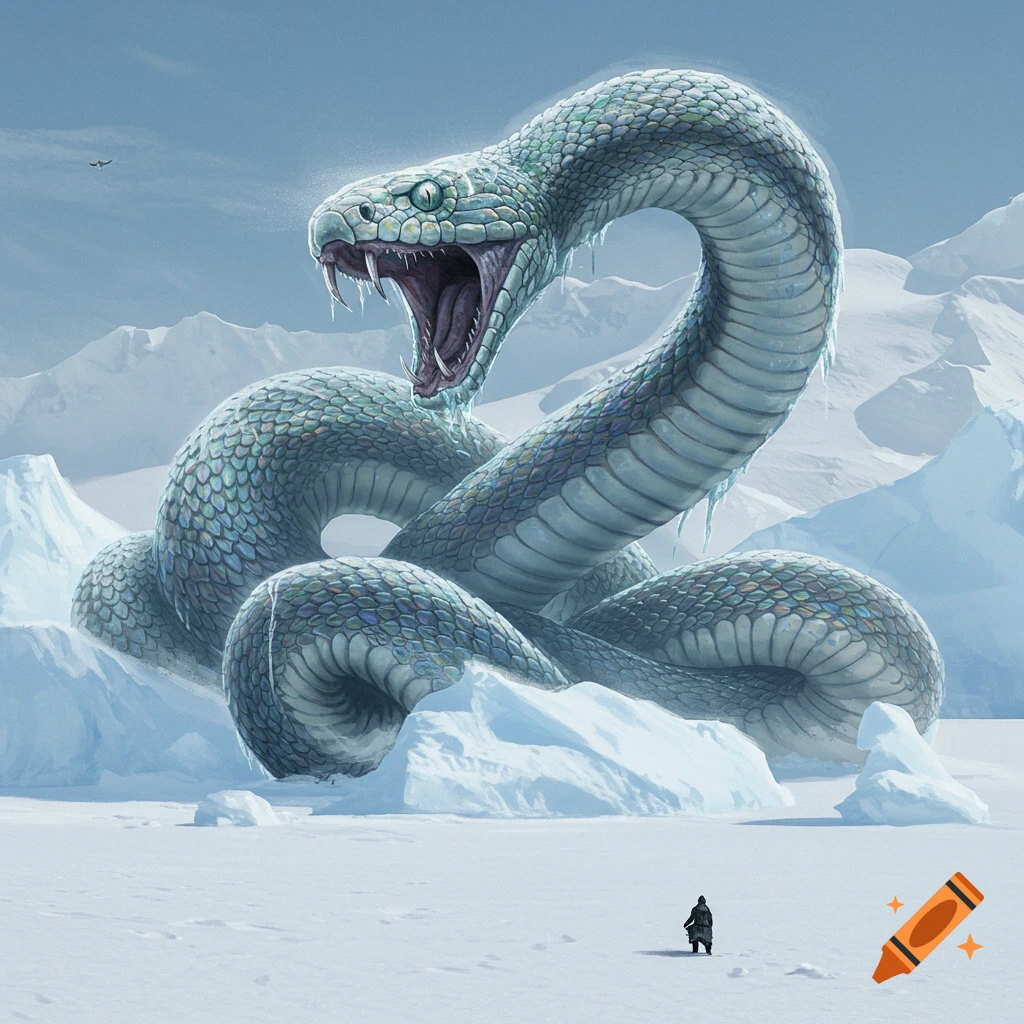 Gigantic killer snake frozen in Antarctica on Craiyon