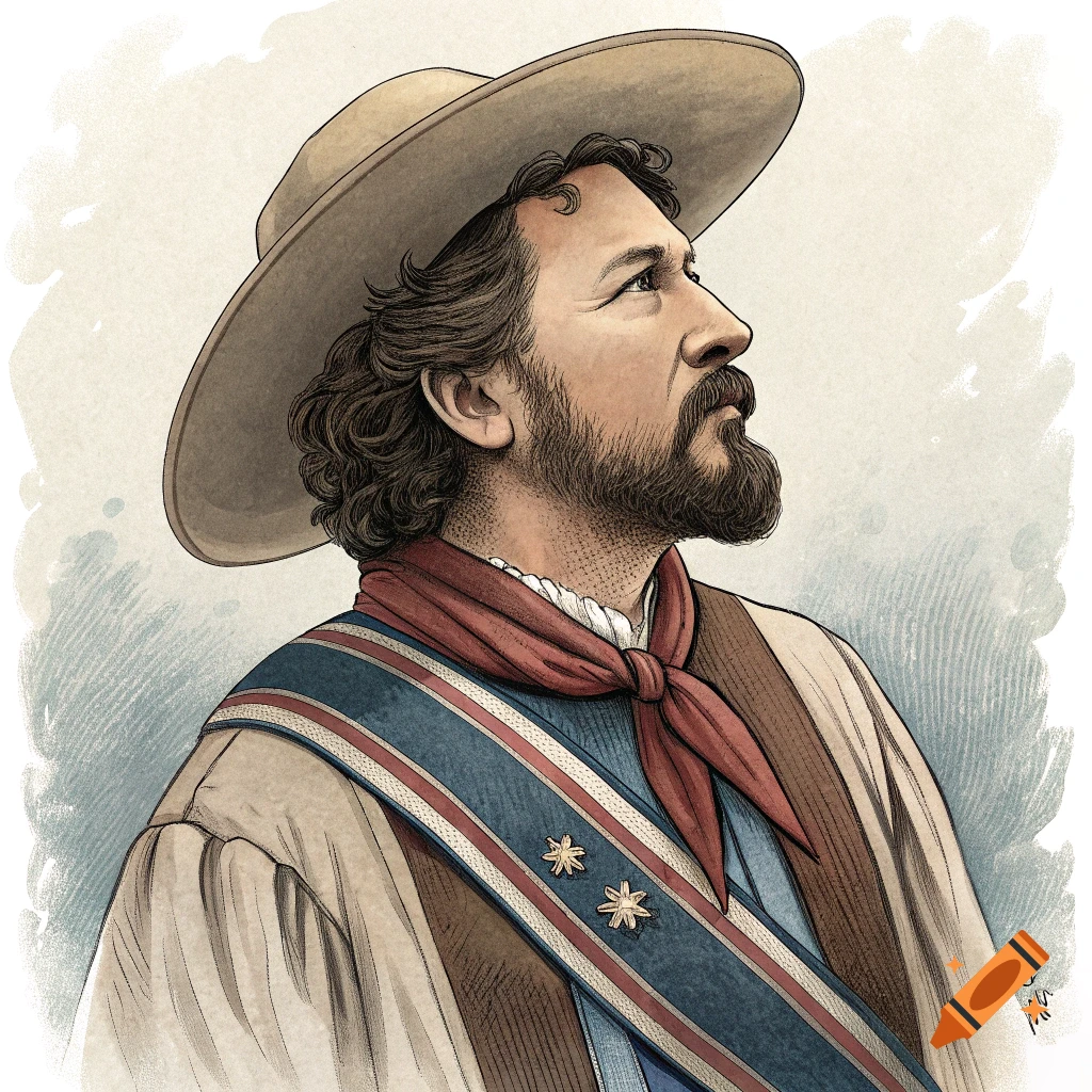 Illustration of a bearded man in historical attire, wearing a hat and ...