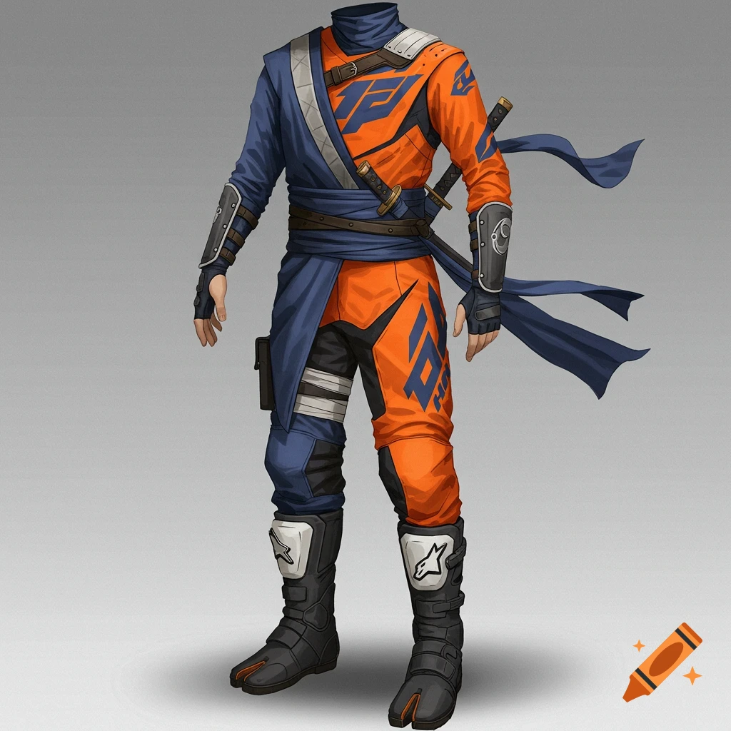 Painting of a motocross ninja suit with split-toe boots. on Craiyon