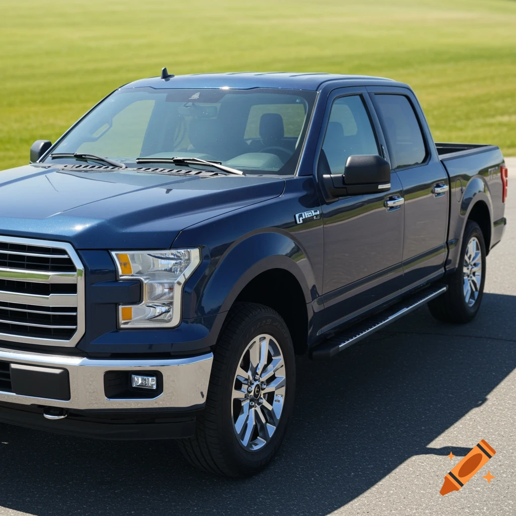 A detailed illustration of a blue Ford F-150 pickup truck parked on a ...