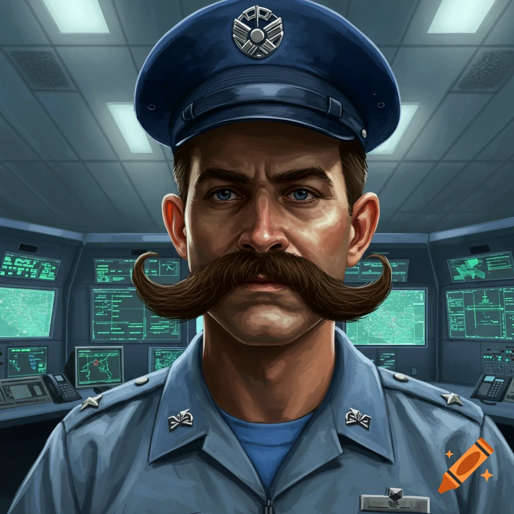Air Force command post airman with a mustache on Craiyon