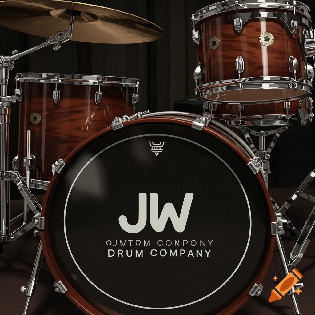 Detailed image of a drum set with eerie lunar design on the bass drum on Craiyon