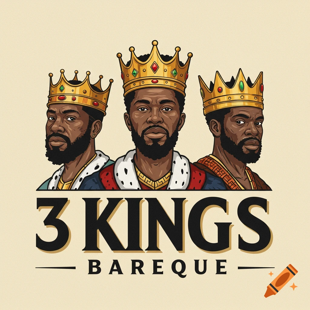 3 Kings Barbeque logo with African royalty symbols on Craiyon