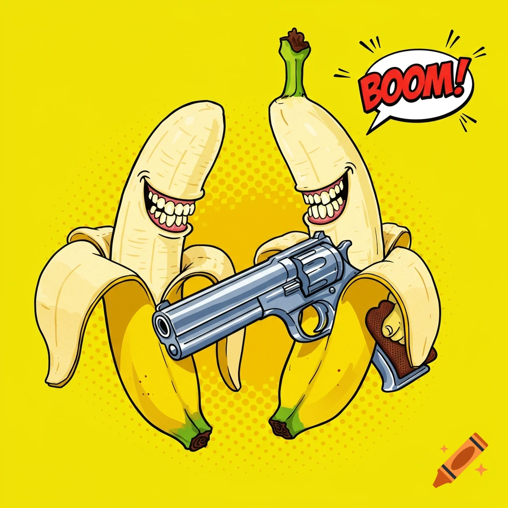 Banana split holding a gun on Craiyon