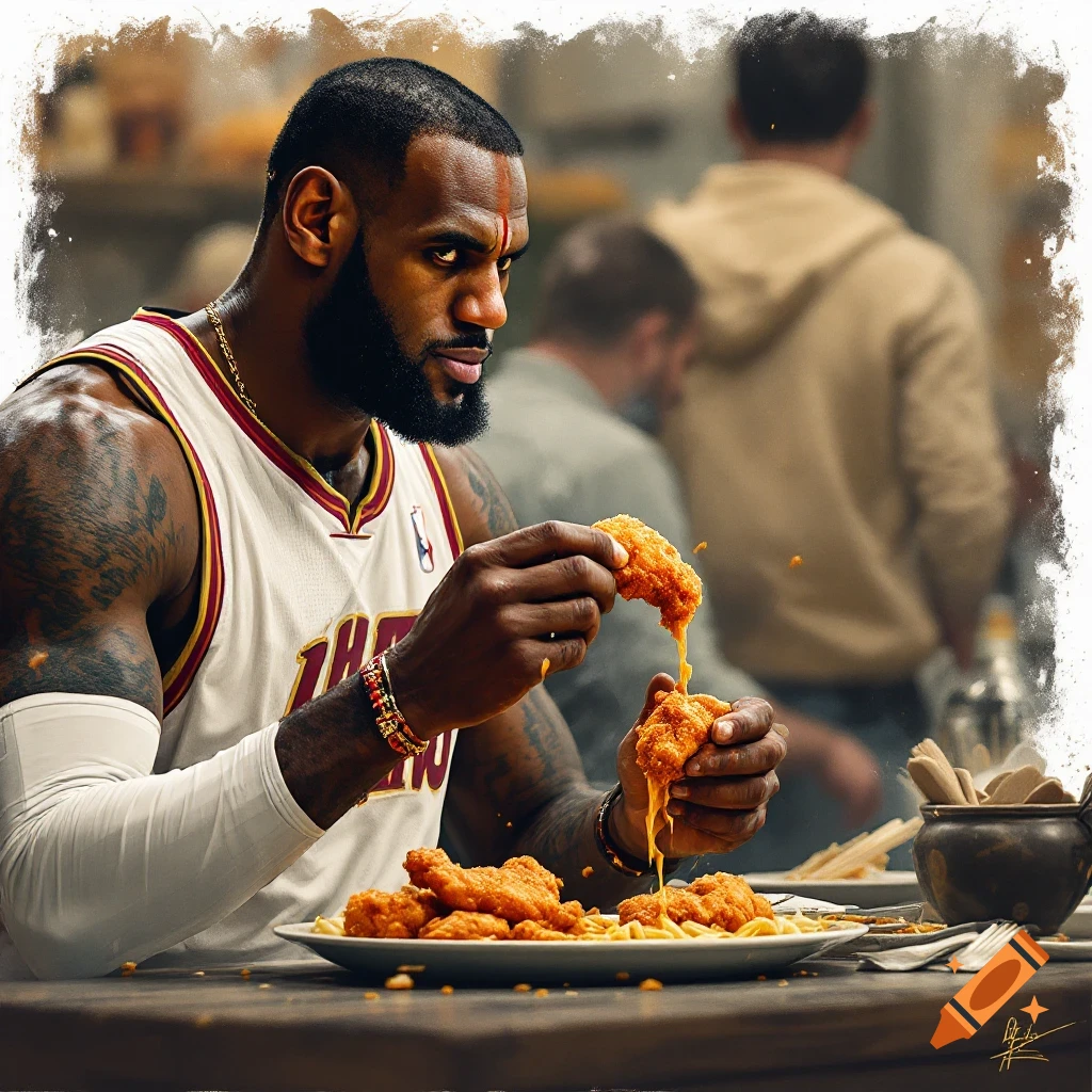 LeBron James eating chicken on Craiyon