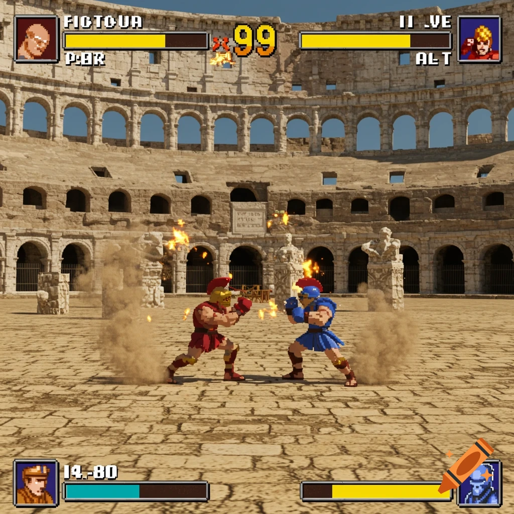 PS1-style 3D fighting game in a Roman colosseum on Craiyon