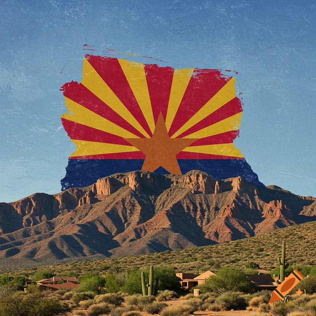 A blend of the Finnish and Arizona state flags on textured fabric. on ...