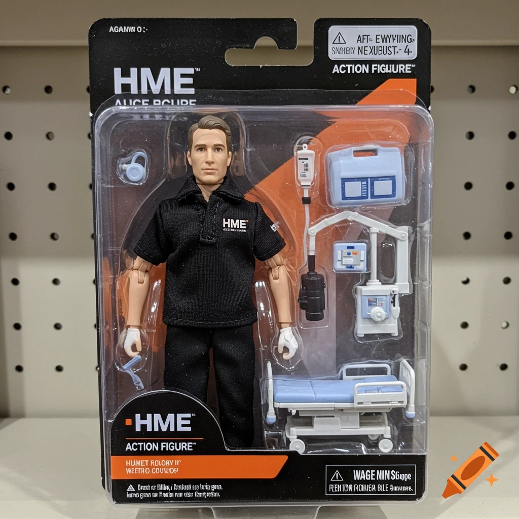 3D action figure toy in blister packaging with powerchair, hospital bed ...