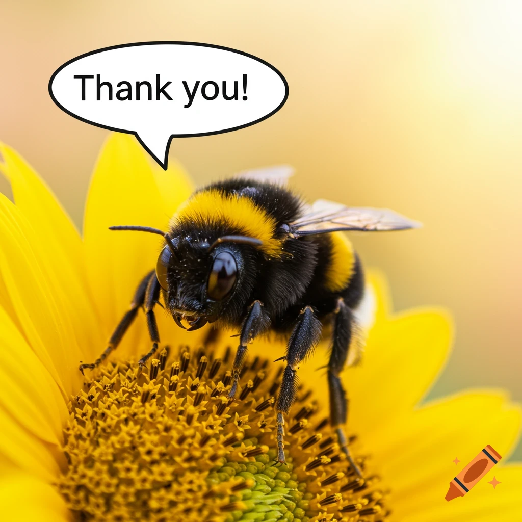 Cute bumble bee saying Thank you!", illustration cartoon style with ...