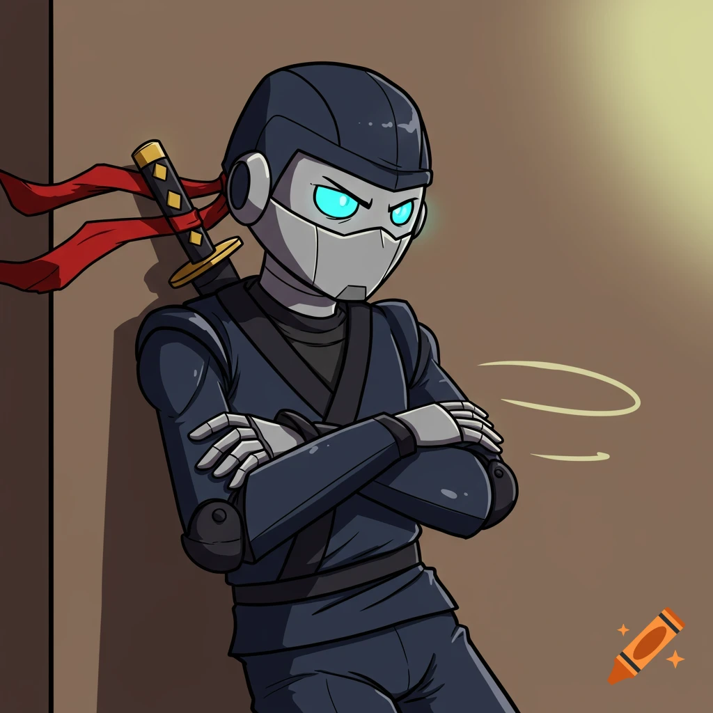 Robot ninja in 2000s cartoon style with bold lines on Craiyon
