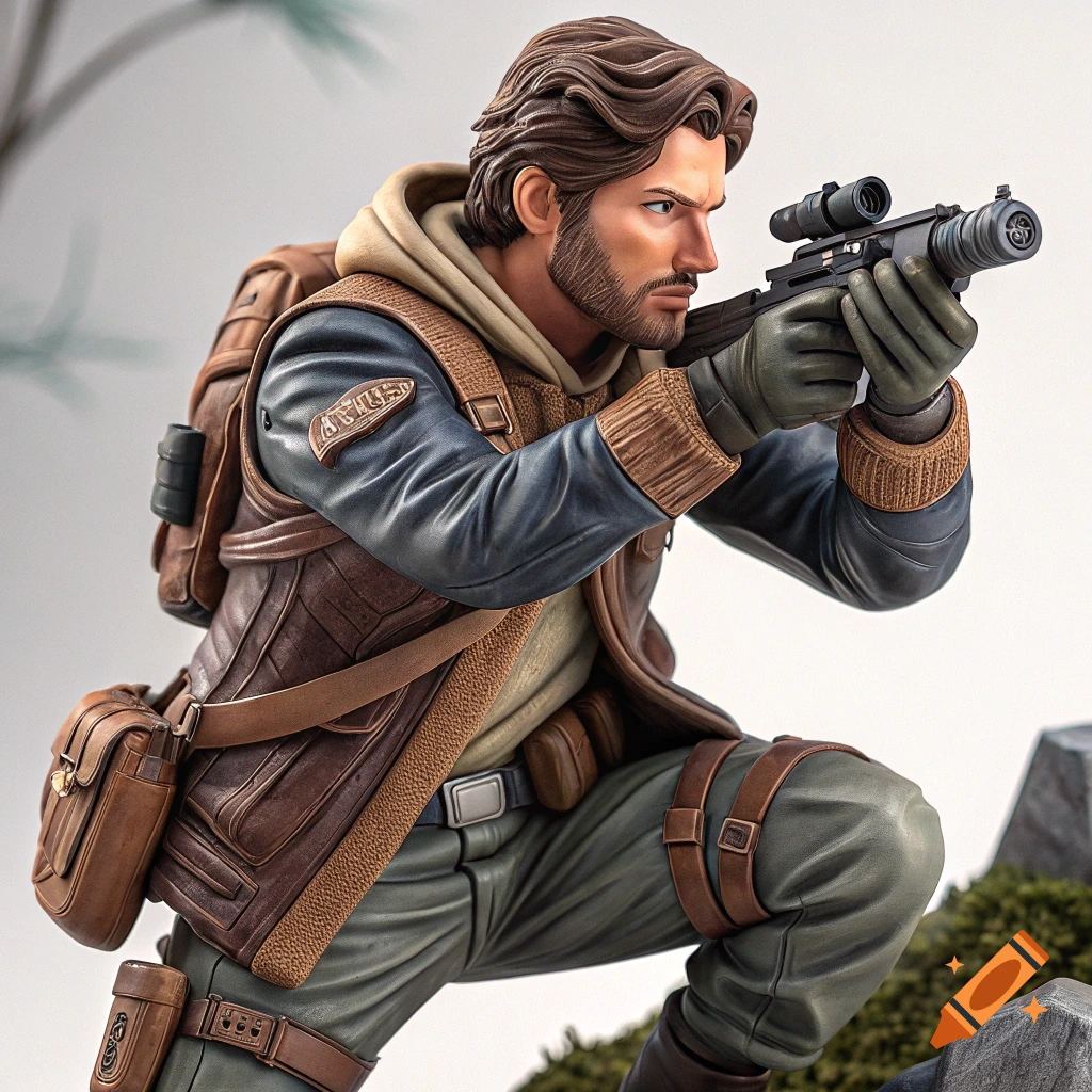 Detailed action figure of a man crouching and aiming a rifle, wearing ...