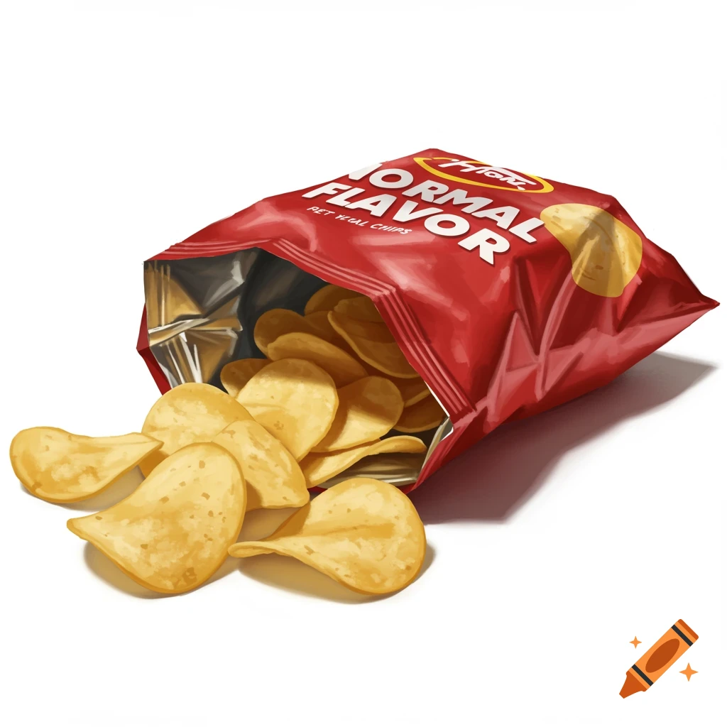 Bag of potato chips with "normal flavor" text on Craiyon