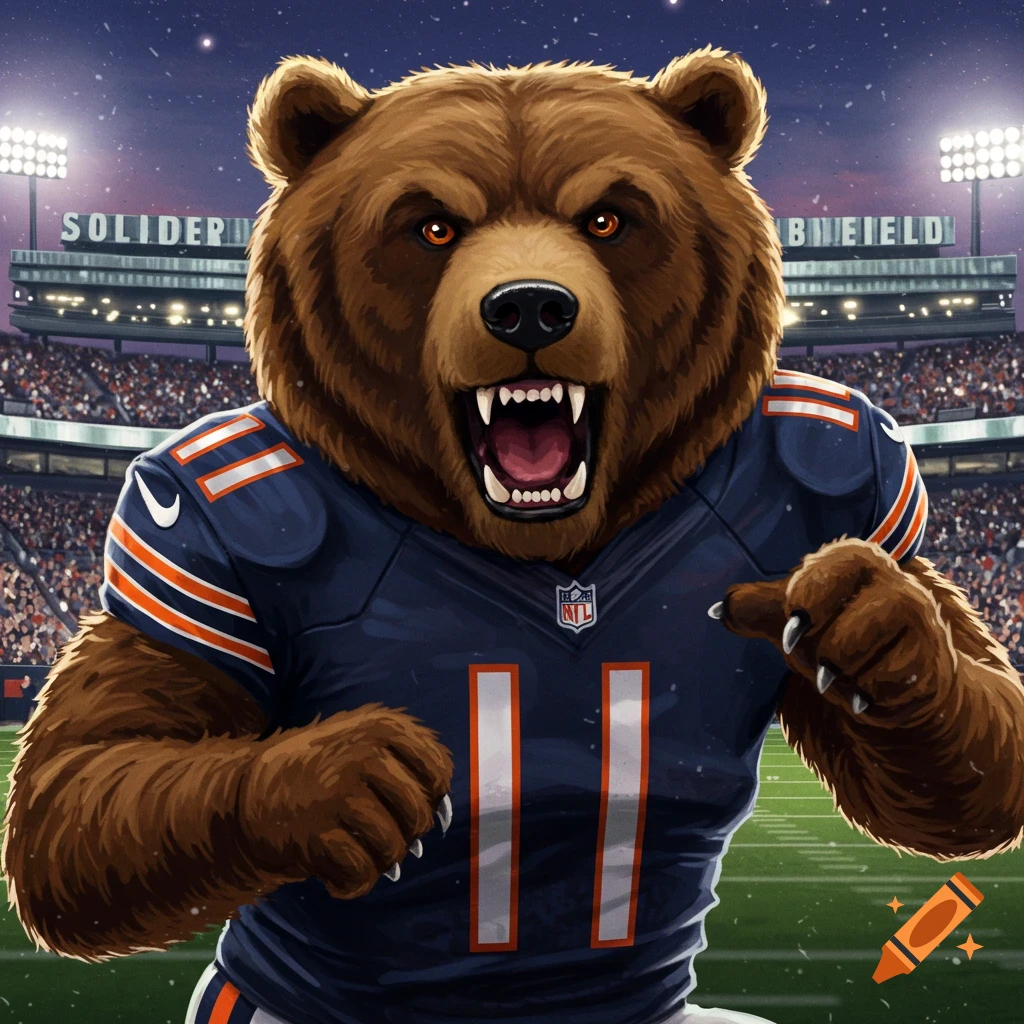 Grizzly bear in Chicago Bears uniform and African lion in Detroit Lions ...