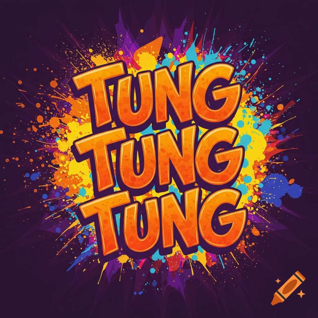 Bold orange text spelling TUNG repeated three times against a colorful ...