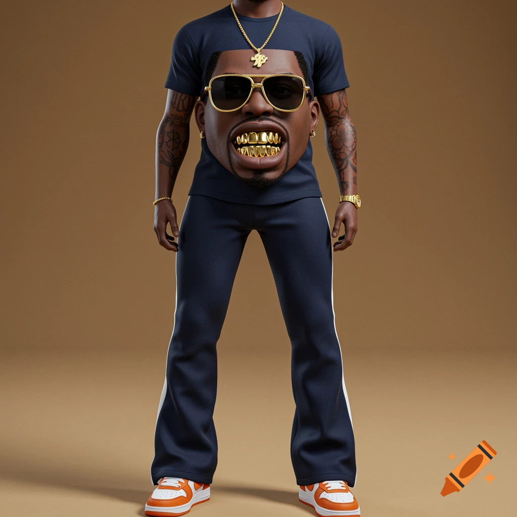 Stylized portrait of a rapper with gold teeth, sunglasses, gold chain ...