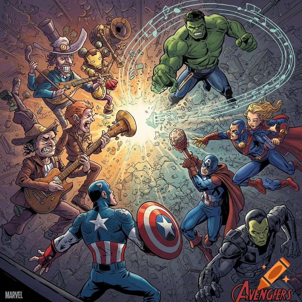 Band Haggus fighting the Avengers on Craiyon