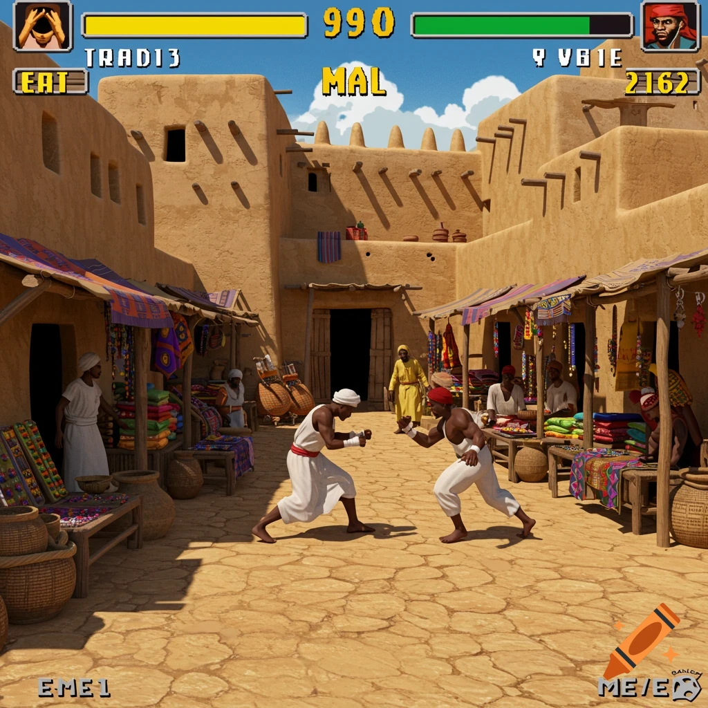 PS1 3D graphics fighting game Malian Trading Post on Craiyon