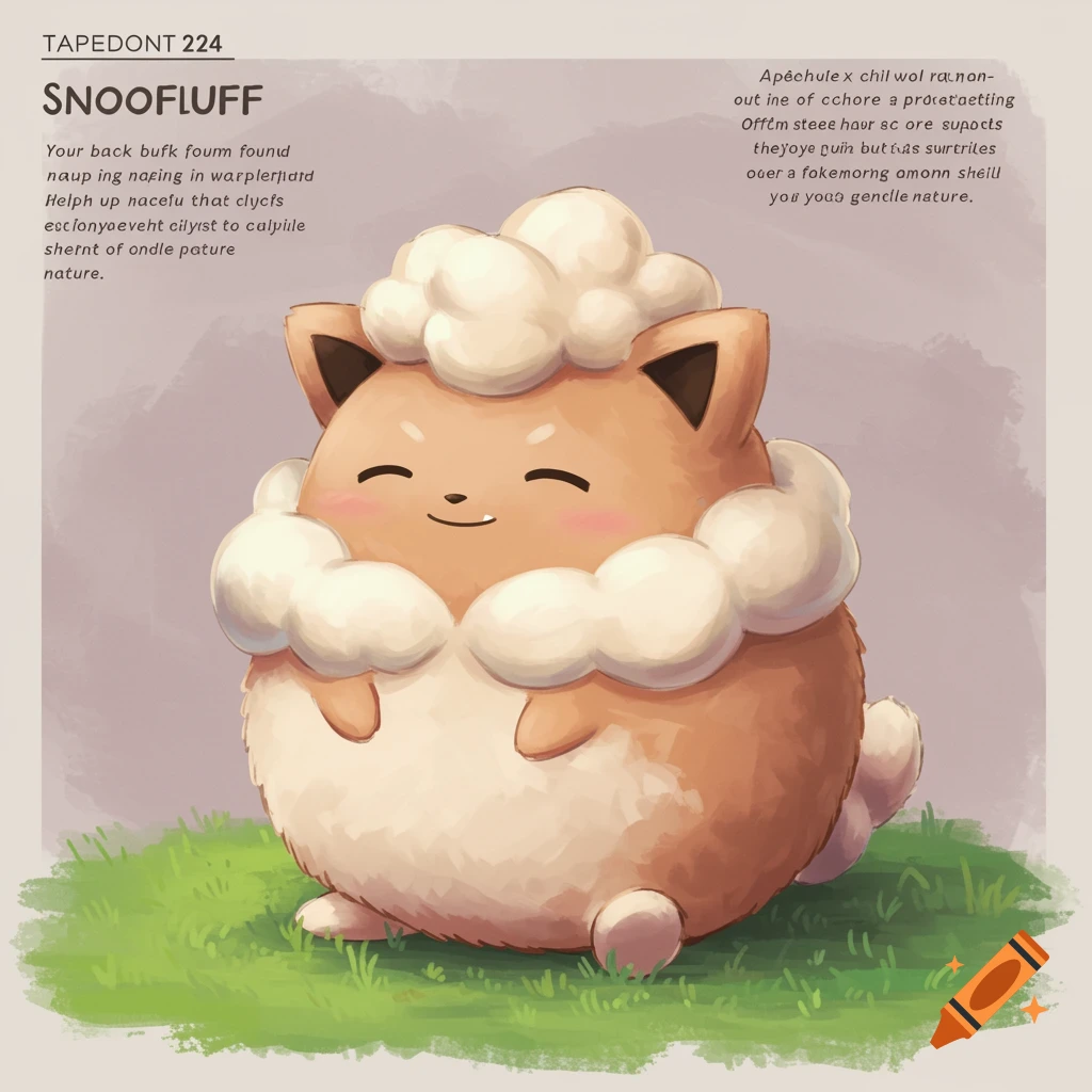 Snoofluff, a chill puff Pokemon with comfy coat on Craiyon