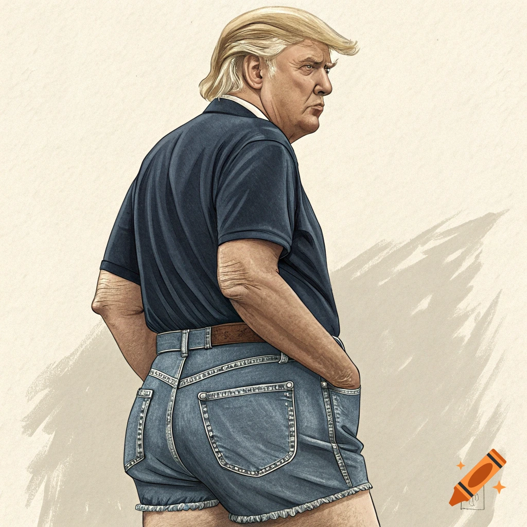 Illustration of Donald Trump wearing a dark polo shirt and tight denim ...