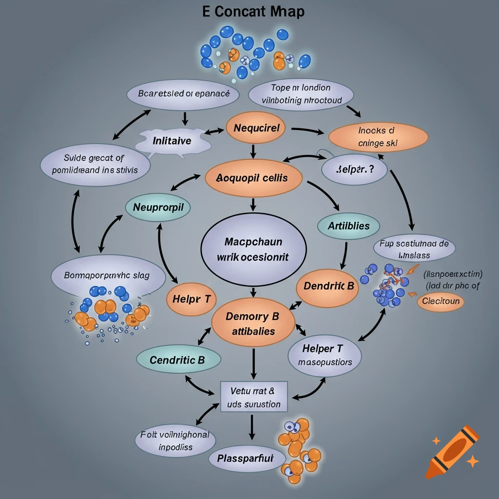 Concept map illustrating body cells fighting infection on Craiyon