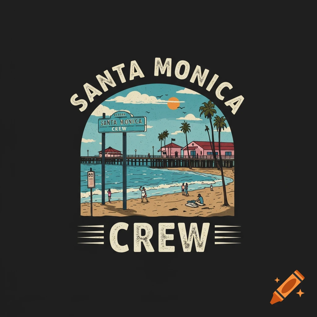 Santa Monica Crew graphic T-shirt design on Craiyon