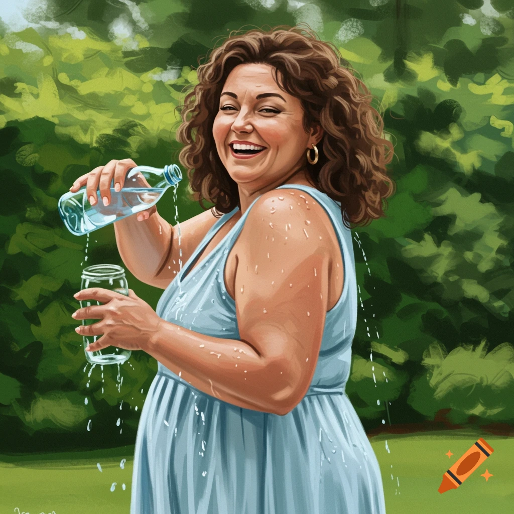 Woman pouring water over her back on Craiyon