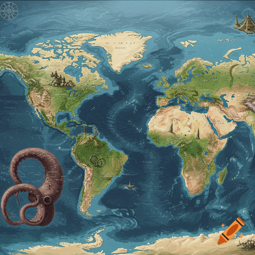 Fantasy map in old style with forest, stone, and water details on Craiyon