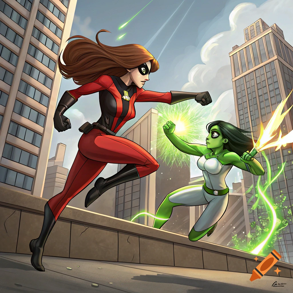 Kim Possible in Shego's suit with black wings on Craiyon