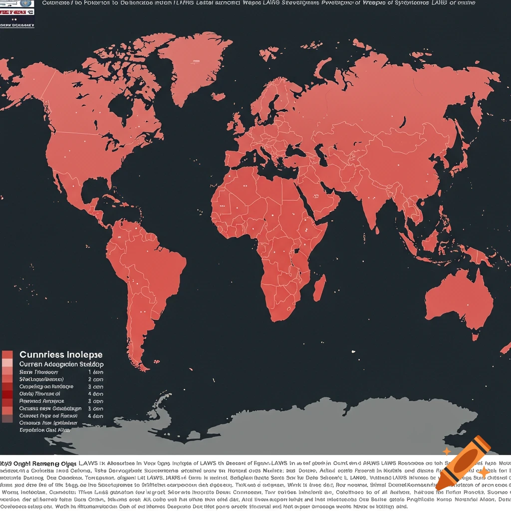 Map of the world showing countries in the lethal autonomous weapons ...
