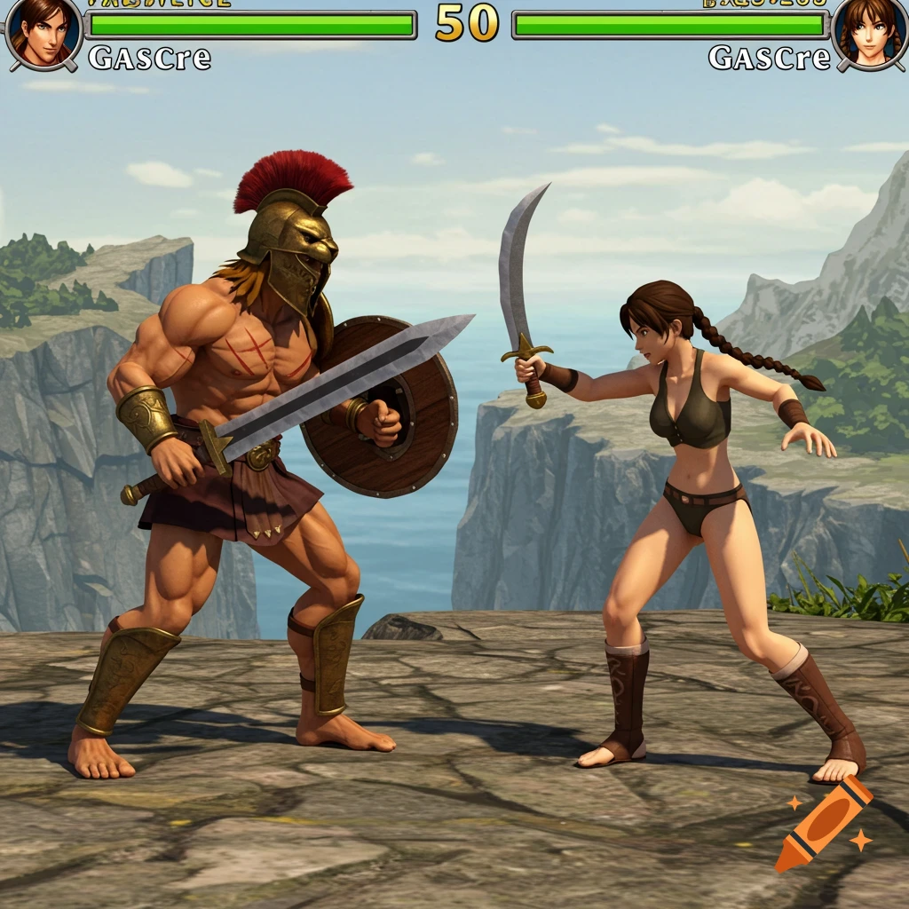 3D fighting game with PS2 graphics featuring two gladiators in the Gaspe Peninsula, Canada on ...