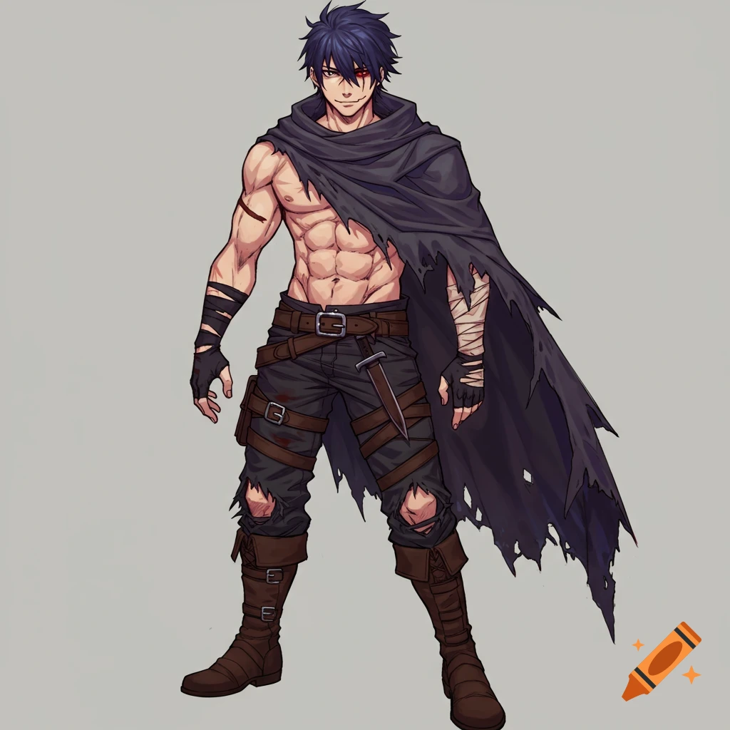 Muscular man with scar, medieval attire, anime art style on Craiyon