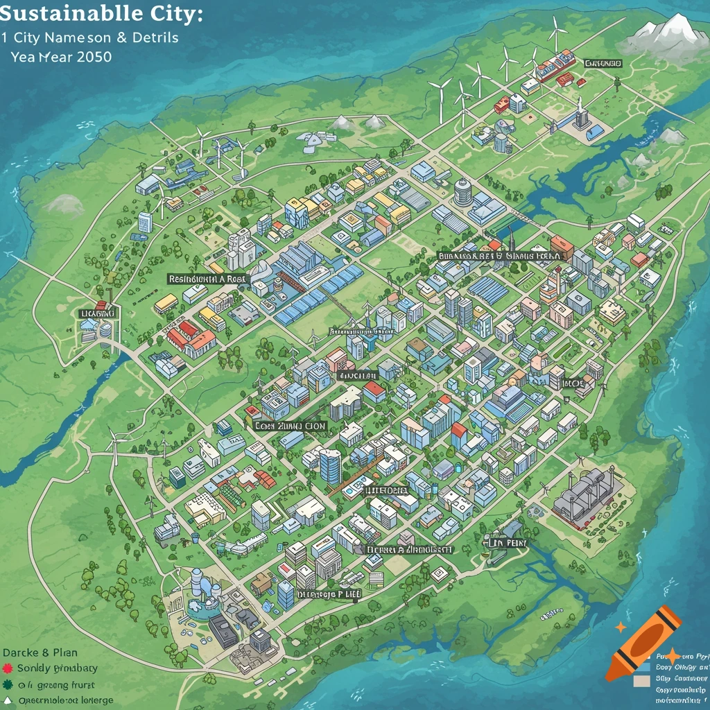 EcoHorizon sustainable city map on Craiyon